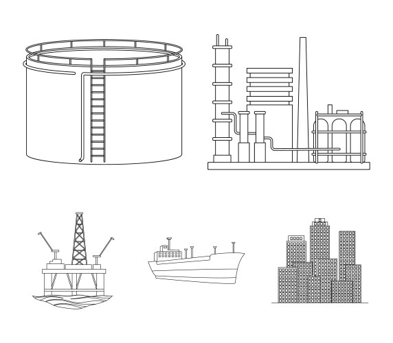 Oil refinery tank tanker tower set Royalty Free Vector Image