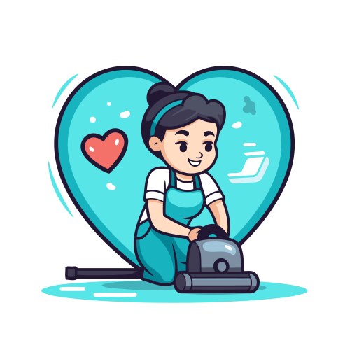 Cute little girl with vacuum cleaner in cartoon Vector Image