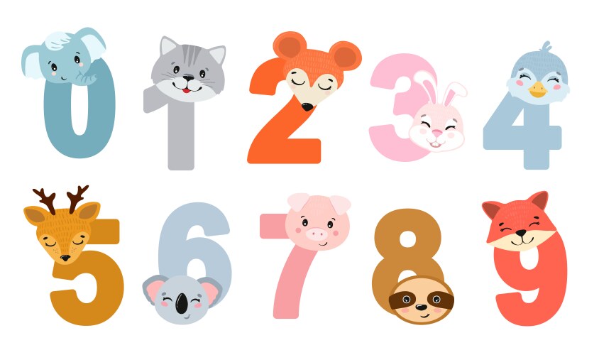 Educational numbers set with farm animals Vector Image