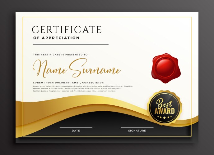 Golden diploma certificate with award symbol Vector Image