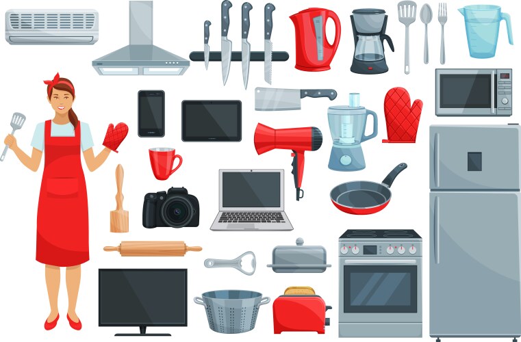 Banner with home appliances household items Vector Image
