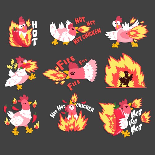 Hot fire chicken with red chilli pepper creative Vector Image