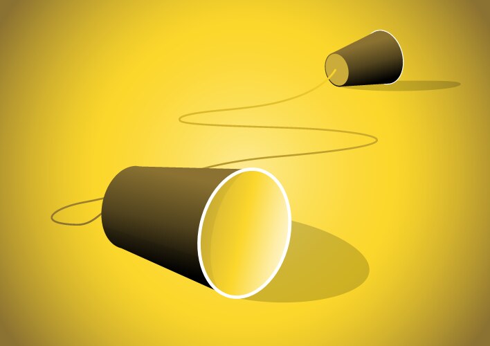 Two paper cup connect with tangled string Vector Image