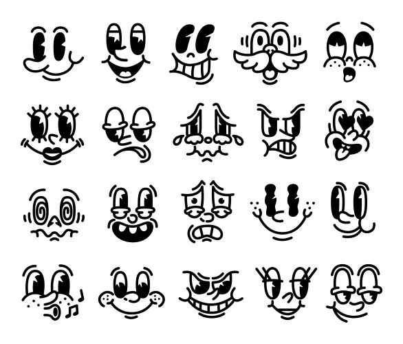 Retro 30s cartoon mascot characters funny faces Vector Image