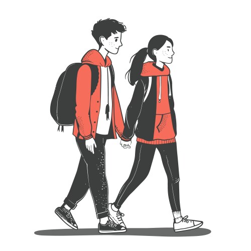 Young couple walking together holding hands Vector Image