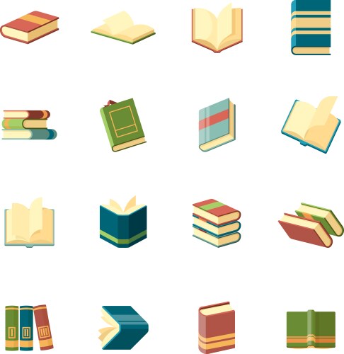 Flat book icons library books open dictionary Vector Image