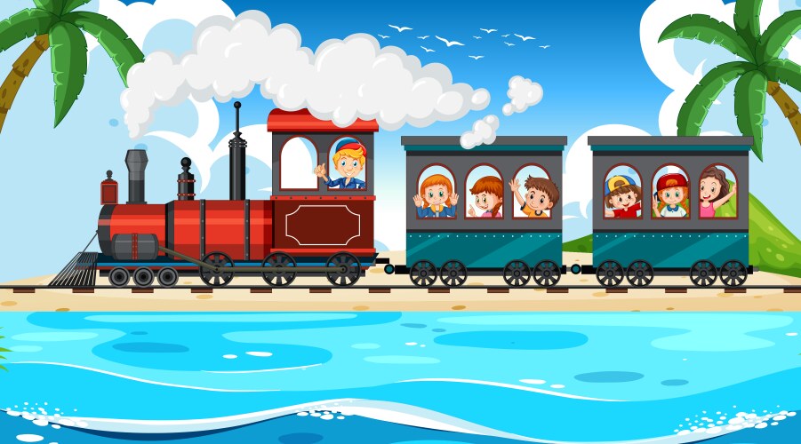 Children riding on the train Royalty Free Vector Image