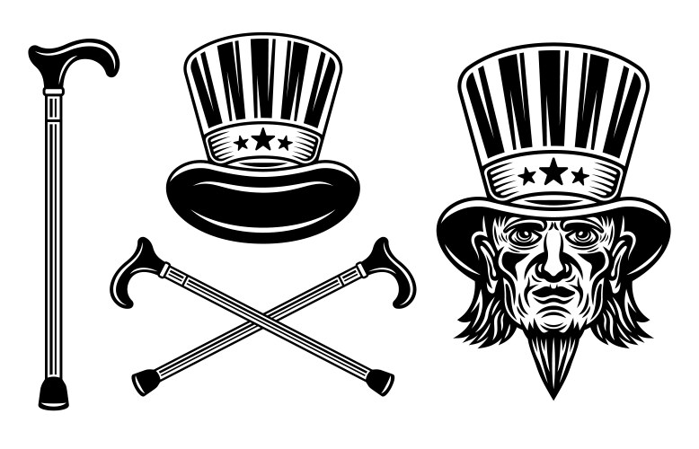 American uncle sam head in cylinder hat and other Vector Image