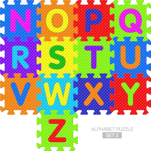 Puzzle font colorful jigsaw alphabet Royalty Free Vector