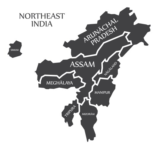 Northeast india gray region map Royalty Free Vector Image