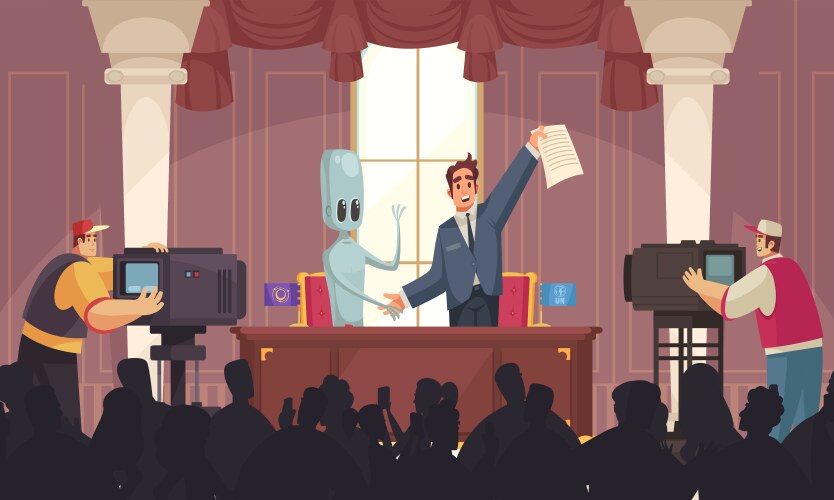 War with alien robots cartoon concept Royalty Free Vector