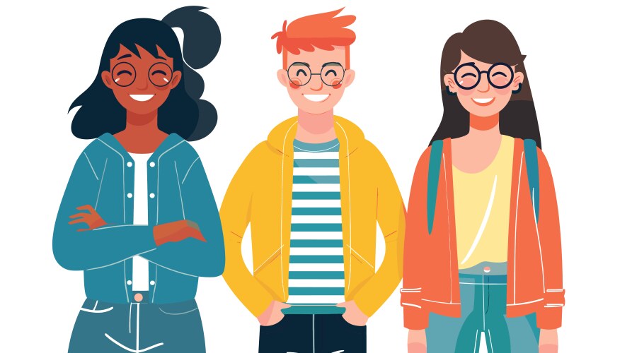 Three kids standing together smiling cartoon Vector Image