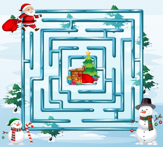 Christmas maze kids labyrinth cartoon game Vector Image