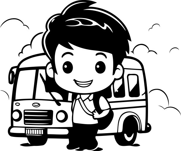 Cute little boy riding a school bus cartoon Vector Image