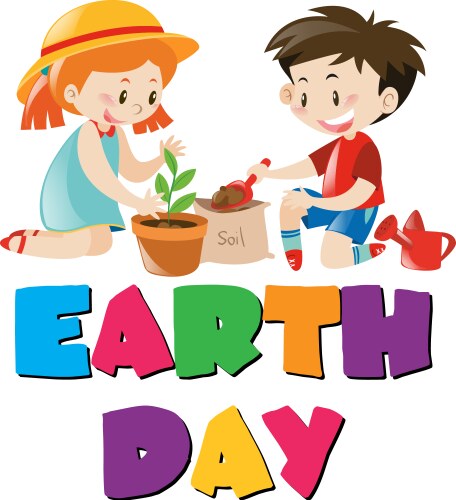 Earth day theme with kids planting trees Vector Image