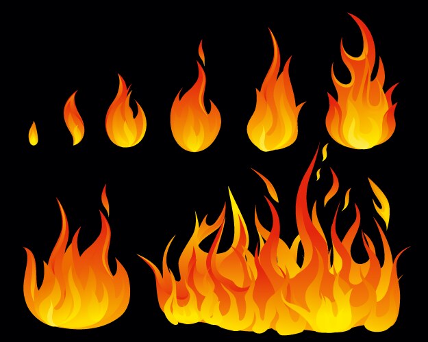 Realistic flame fire icon set Royalty Free Vector Image
