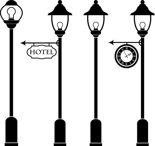 Vintage black lamppost with clock isolated Vector Image