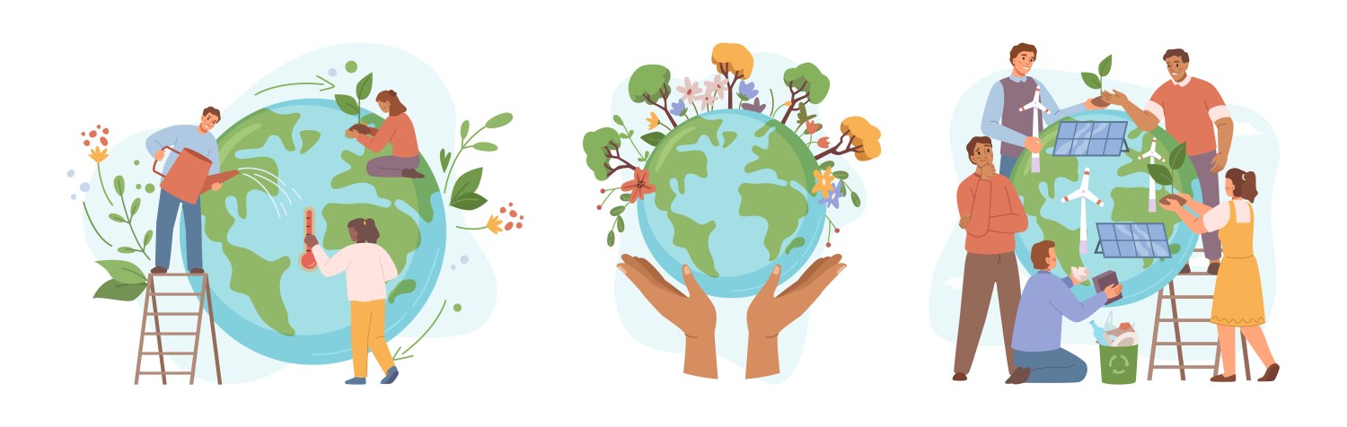 Kids take care of planet earth and clean Vector Image