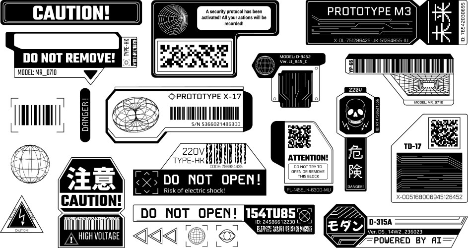 Cyberpunk decals set of stickers Royalty Free Vector Image