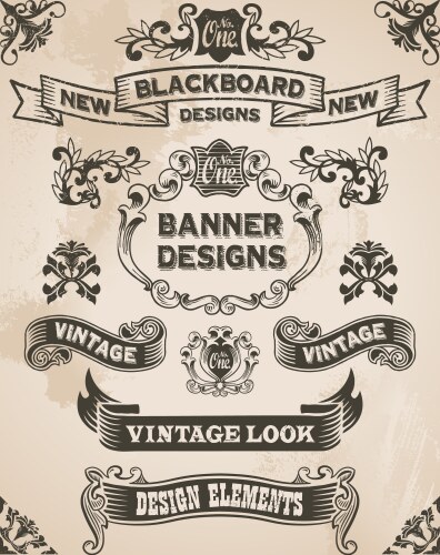 Retro banner and ribbon blackboard design set Vector Image