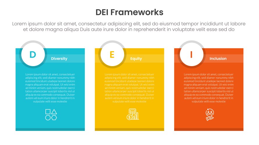 Dei organizational frameworks infographic 3 point Vector Image