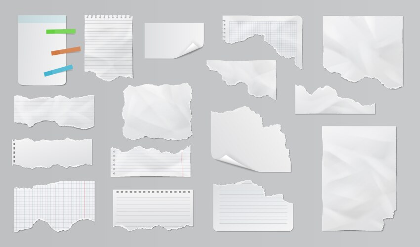 Notebook pages and paper sheets with torn edges Vector Image