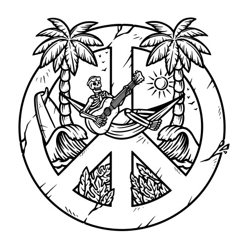 Skull playing guitar on the beach with peace Vector Image