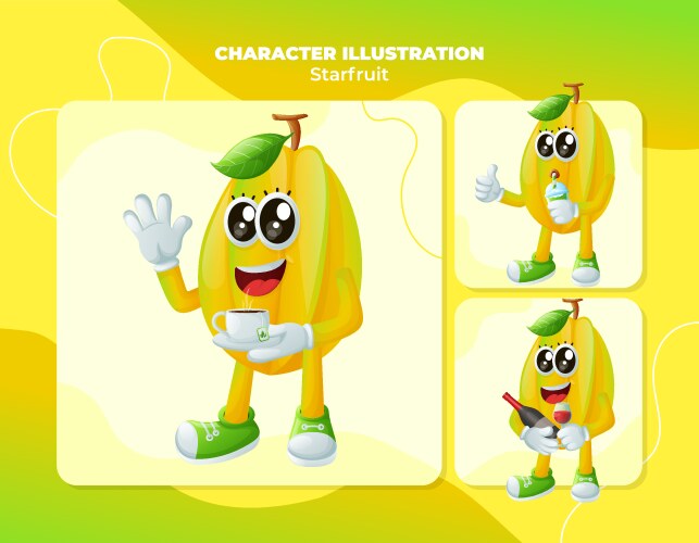 Cute starfruit characters enjoying leisure Vector Image