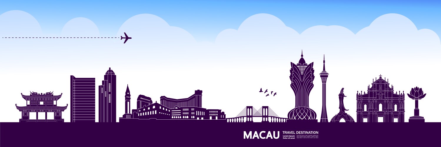 Flat line macau banner Royalty Free Vector Image