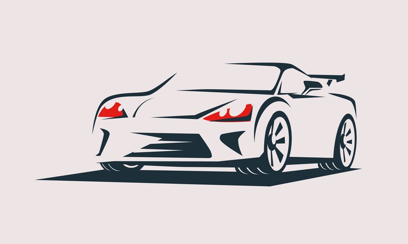 Sport car outlined sketch front view with motion Vector Image
