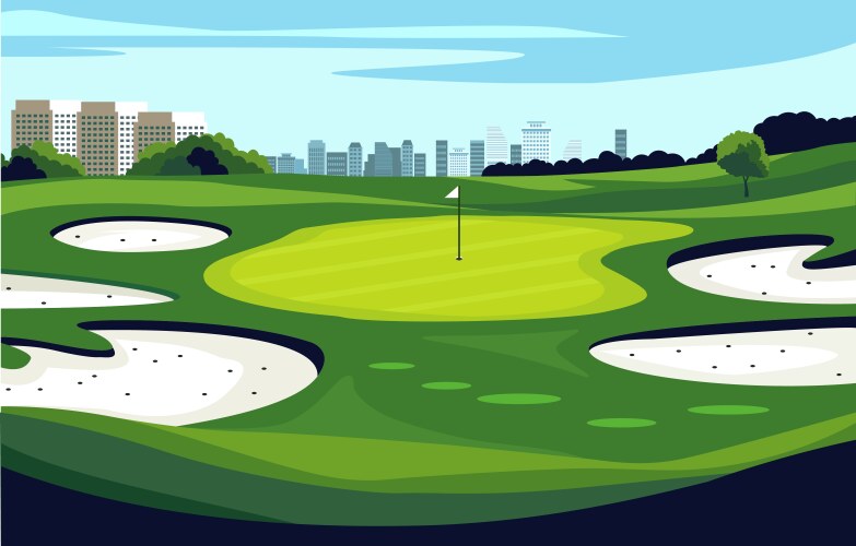 Flat design of green golf field course Royalty Free Vector