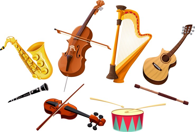 Musical instruments cartoon set Royalty Free Vector Image