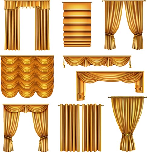 Realistic curtains red cloth with gold ties set Vector Image