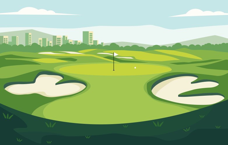 Flat design of green golf field course Royalty Free Vector