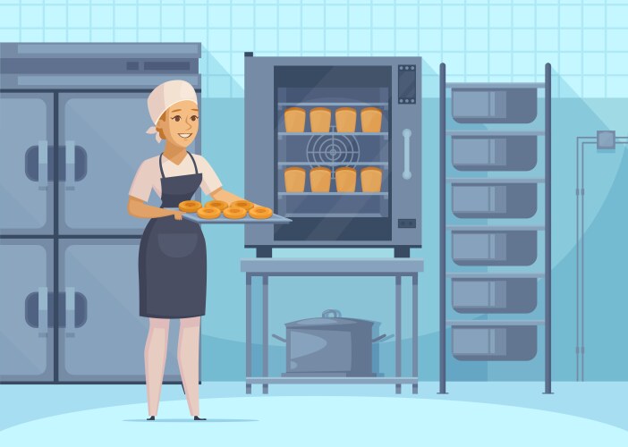 Bread production cartoon composition Royalty Free Vector