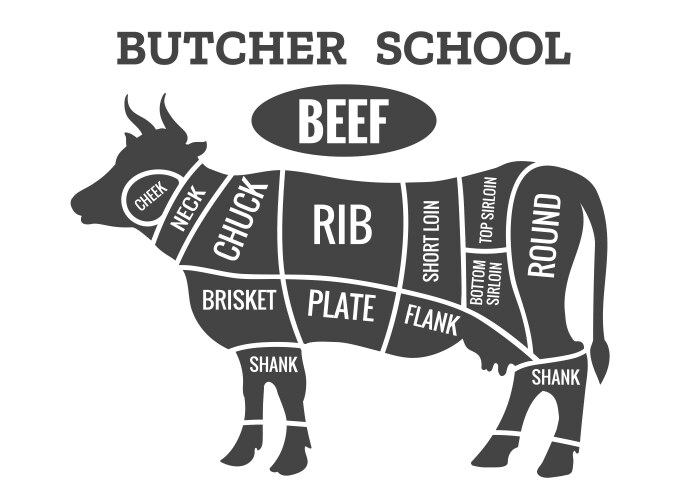 Meat cuts diagrams for butcher shop animal Vector Image