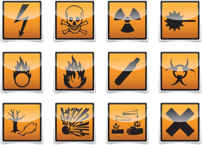 Hazard warning symbol icons ghs safety pictograms Vector Image