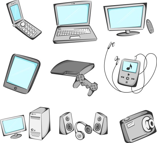 Set of computer and electronics equipment Vector Image