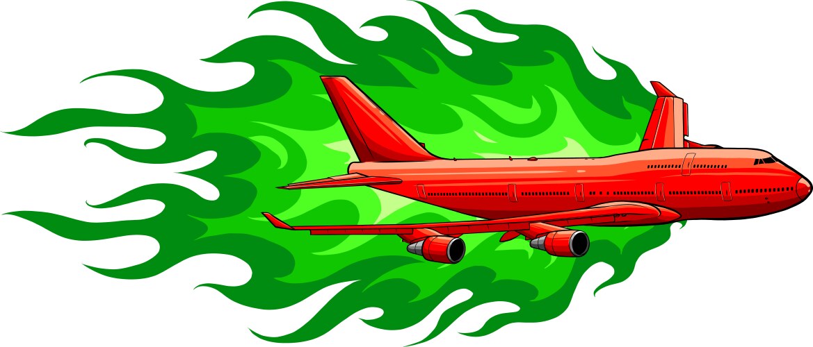 Civil aircraft with flames Royalty Free Vector Image