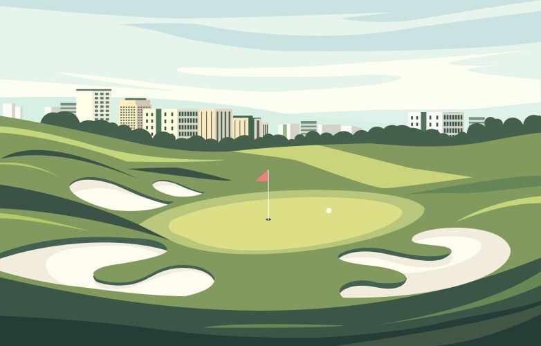 Flat design of green golf field course Royalty Free Vector
