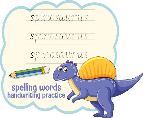 Spelling words dinosaur handwriting practice Vector Image