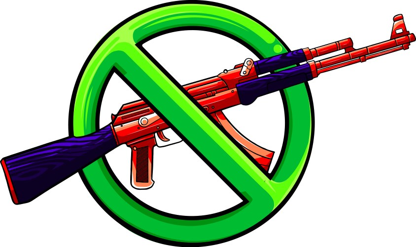 Silhouette assault rifle with sign over Royalty Free Vector