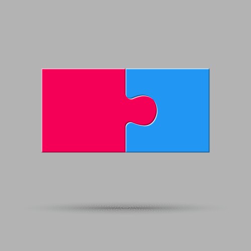 Two piece puzzle 2 step jigsaw logo Royalty Free Vector