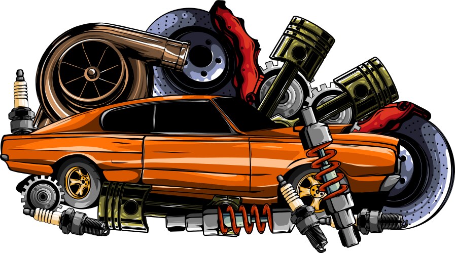 Vintage car components collection wit automobile Vector Image