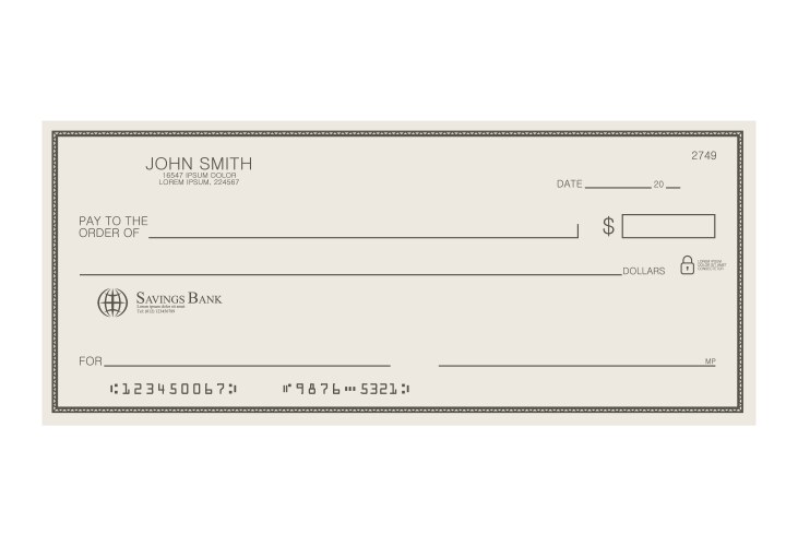 Template blank bank check Royalty Free Vector Image