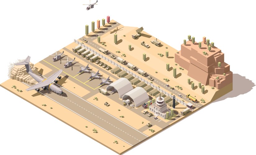 Military air base isometric composition Royalty Free Vector
