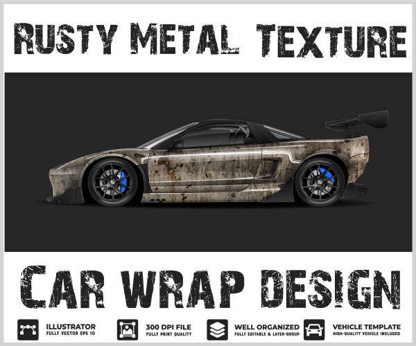 Rusty metal texture car wrap design Royalty Free Vector