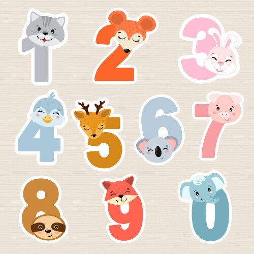 Set children numbers with animals Royalty Free Vector Image