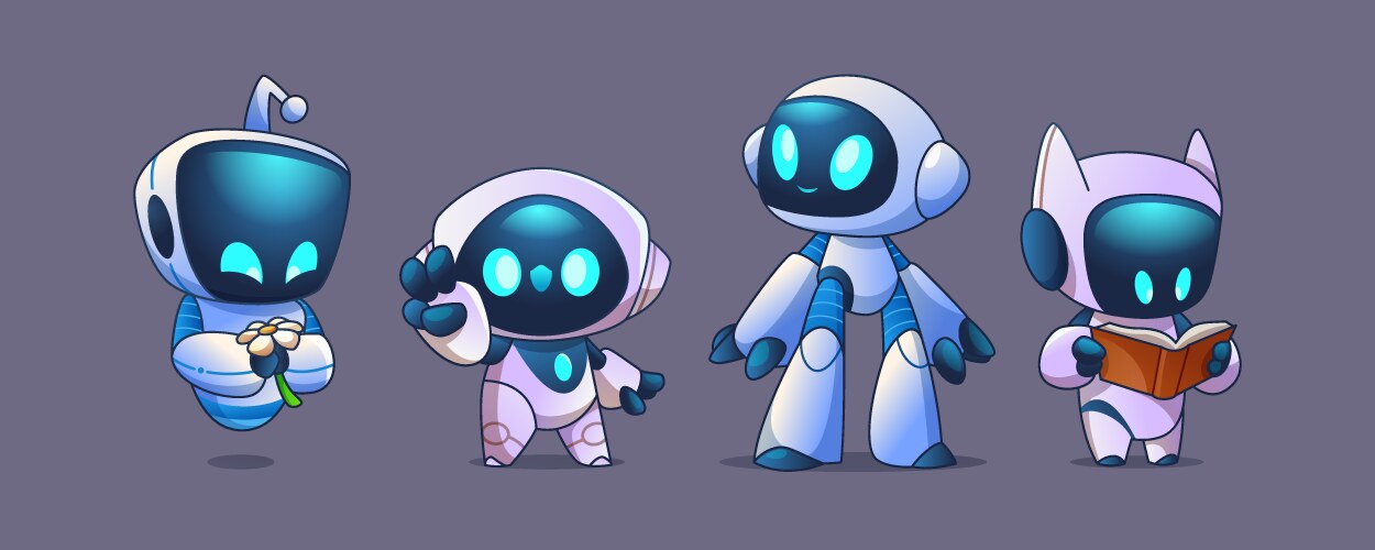 Cute ai robot character level evolution for game Vector Image