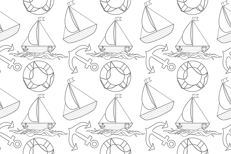 Nautical ship wheel pattern coloring page Vector Image